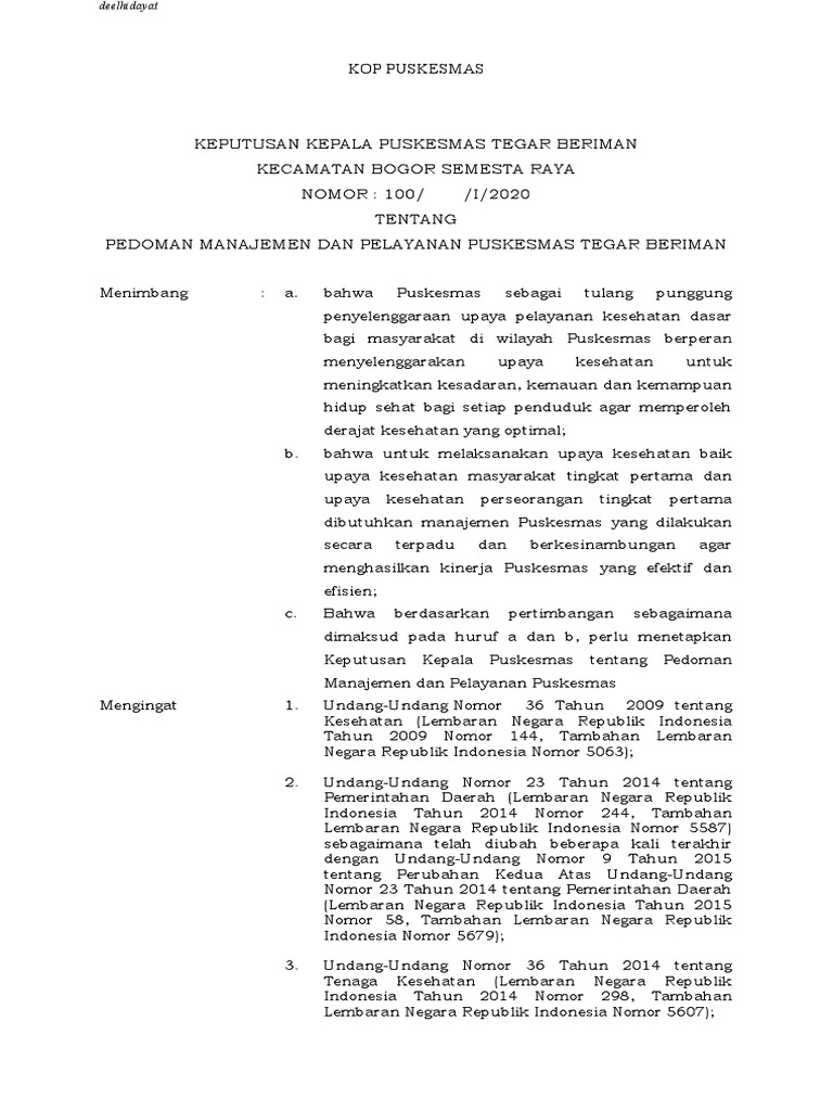 1 Contoh SK Kapus Pdomn ManPeL PKM Deelhdyt | PDF