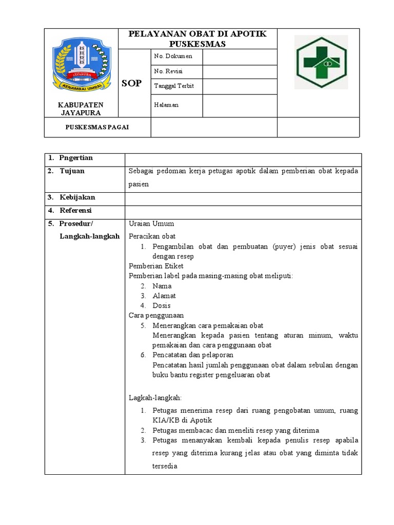 Sop Apotek Puskesmas Pdf