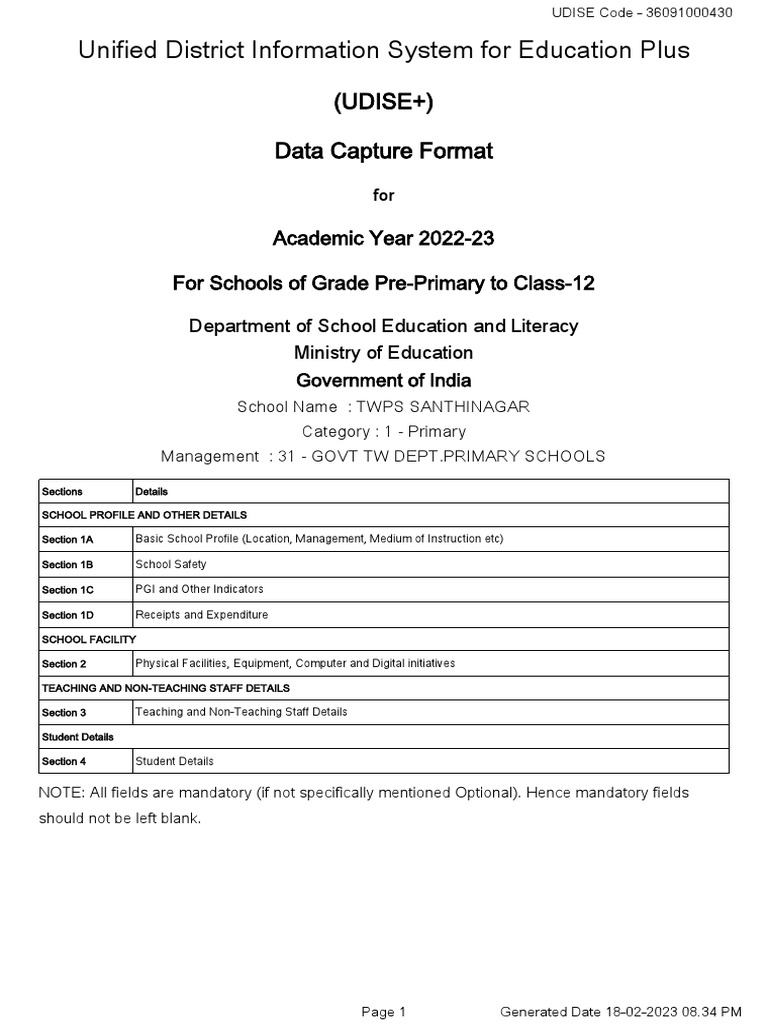 Unified District Information System For Education Plus: (UDISE+) Data ...