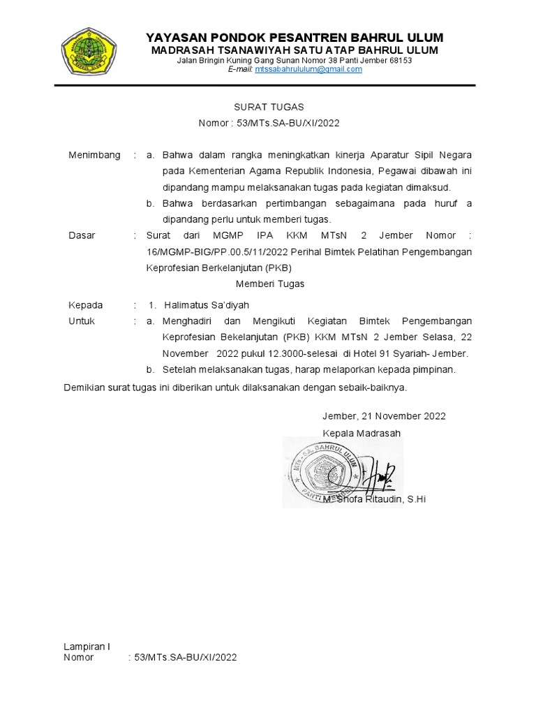 Surat Tugas Ipa PKB | PDF