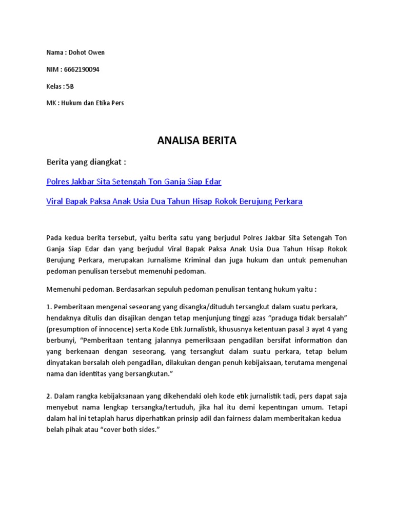 Analisis Berita Kriminal dan Etika Jurnalistik | PDF | Ilmu Sosial
