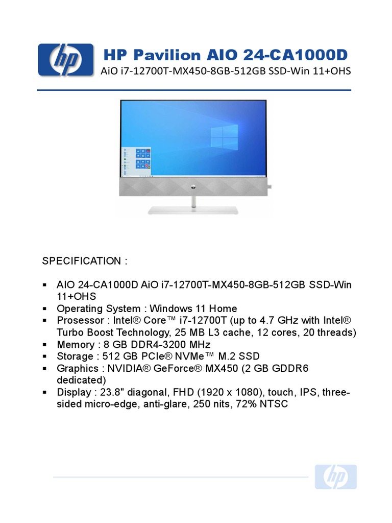 HP Pavilion Aio 24 Ca 1000 D | PDF | Technology & Engineering