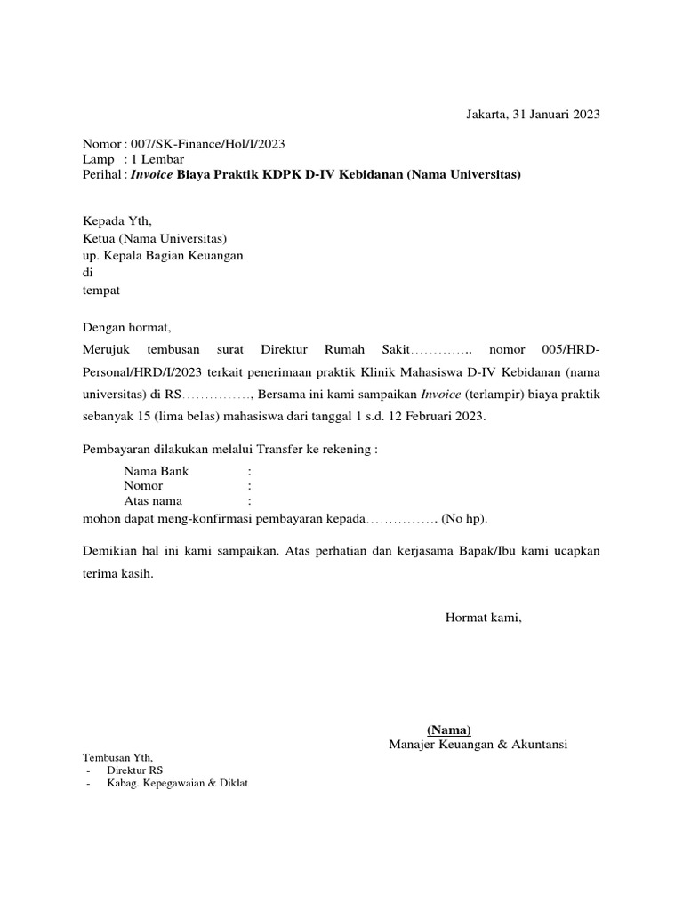 Contoh Invoice Biaya Praktik Klinik | PDF