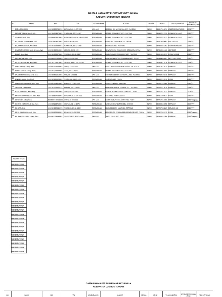 Perbaikan Data PTT PKM Batunyala | PDF