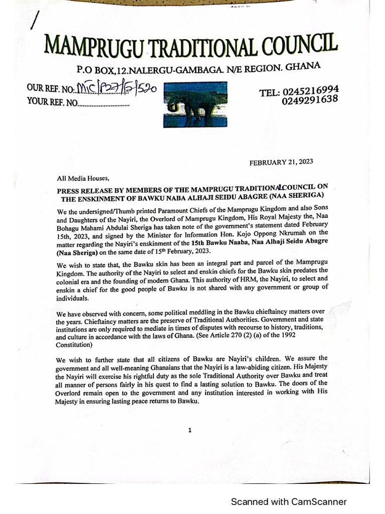 Mamprugu Traditional Council Statement | PDF