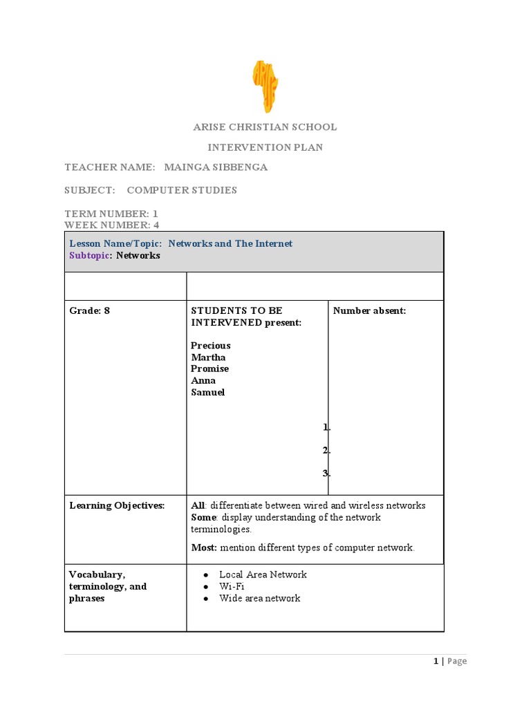 Intervention Plan G8 Computer | PDF | Computer Network | Learning