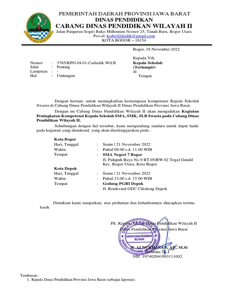 3785 Undangan Kegiatan Peningkatan Kompetensi Kepala Sekolah SMA, SMK ...