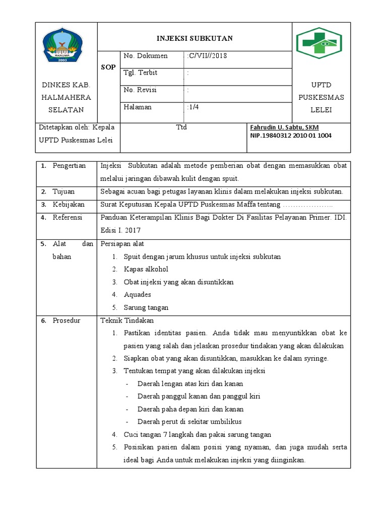 SOP Injeksi Subkutan | PDF