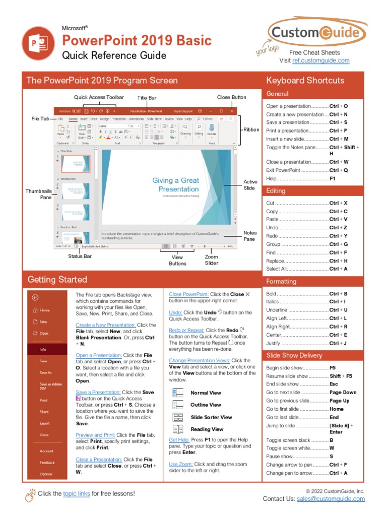 Powerpoint 2019 Basic Quick Reference | PDF | Control Key | Microsoft ...