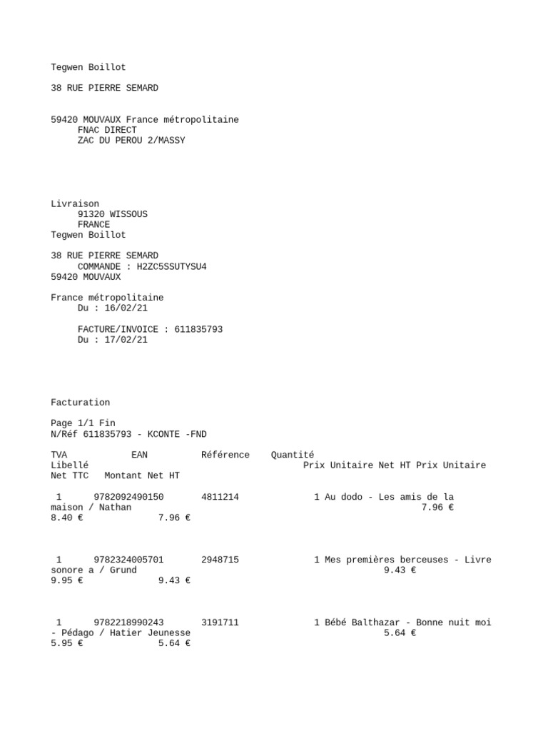 Facture La Fnac 1 | Download Free PDF | Taxe sur la valeur ajoutée ...