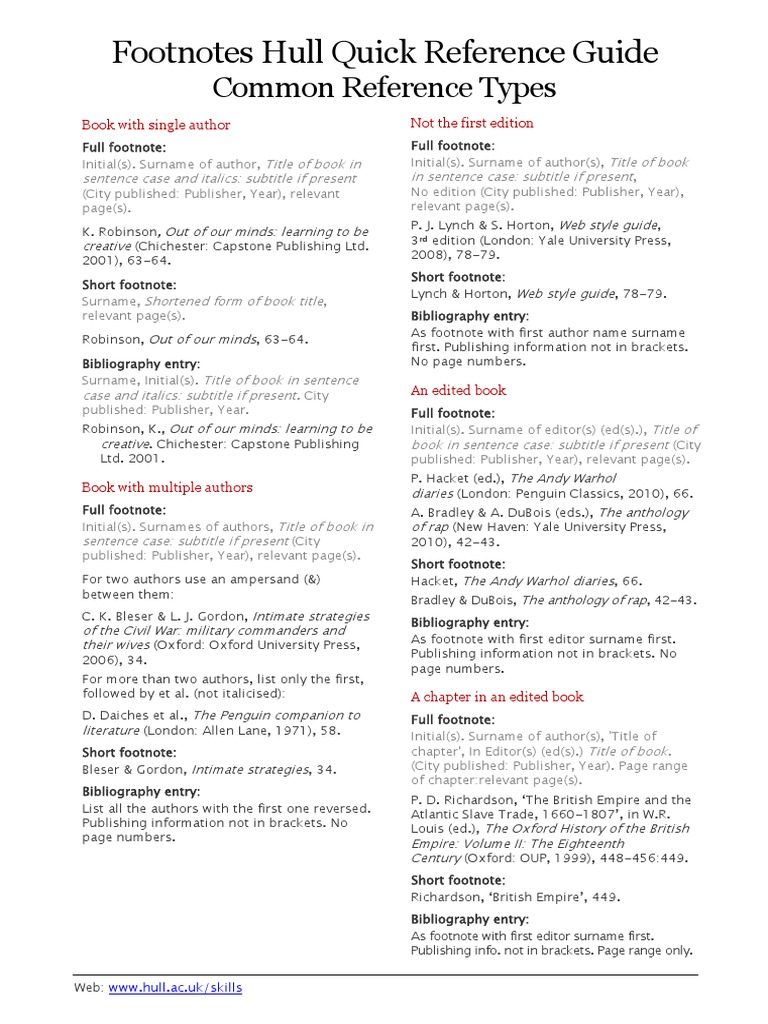 Quick Guide Footnotes | PDF | Note (Typography) | World Wide Web