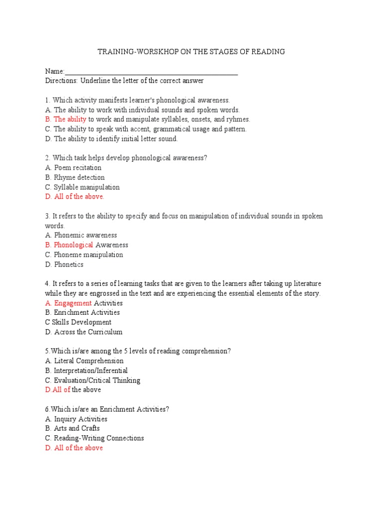 PRE Test STAGES of READING | PDF | Reading Comprehension | Fluency
