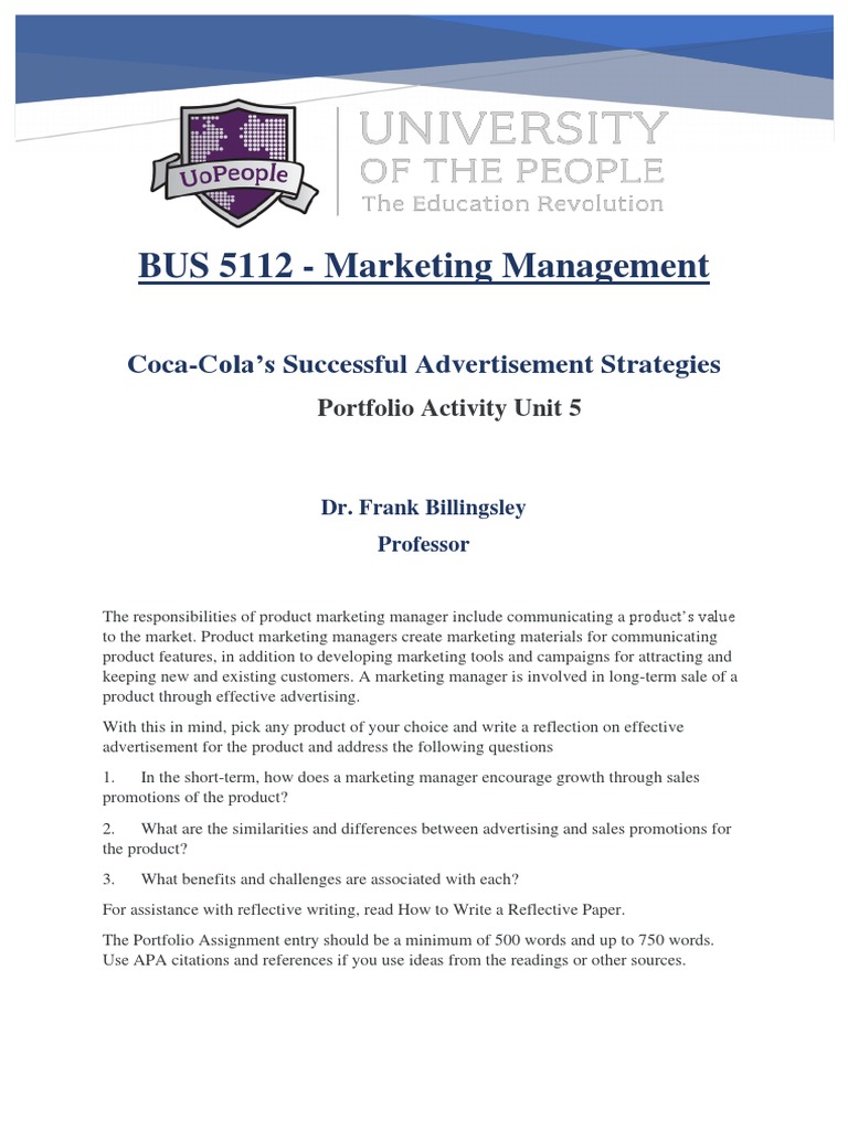BUS 5112 - Marketing Management-Portfolio Activity Unit 5 | PDF ...
