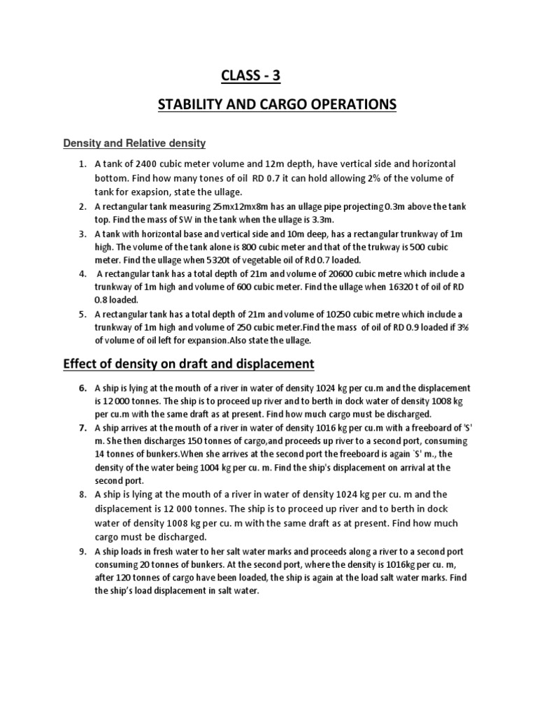 Class - 3 Stability and Cargo Operations: Effect of Density On Draft ...