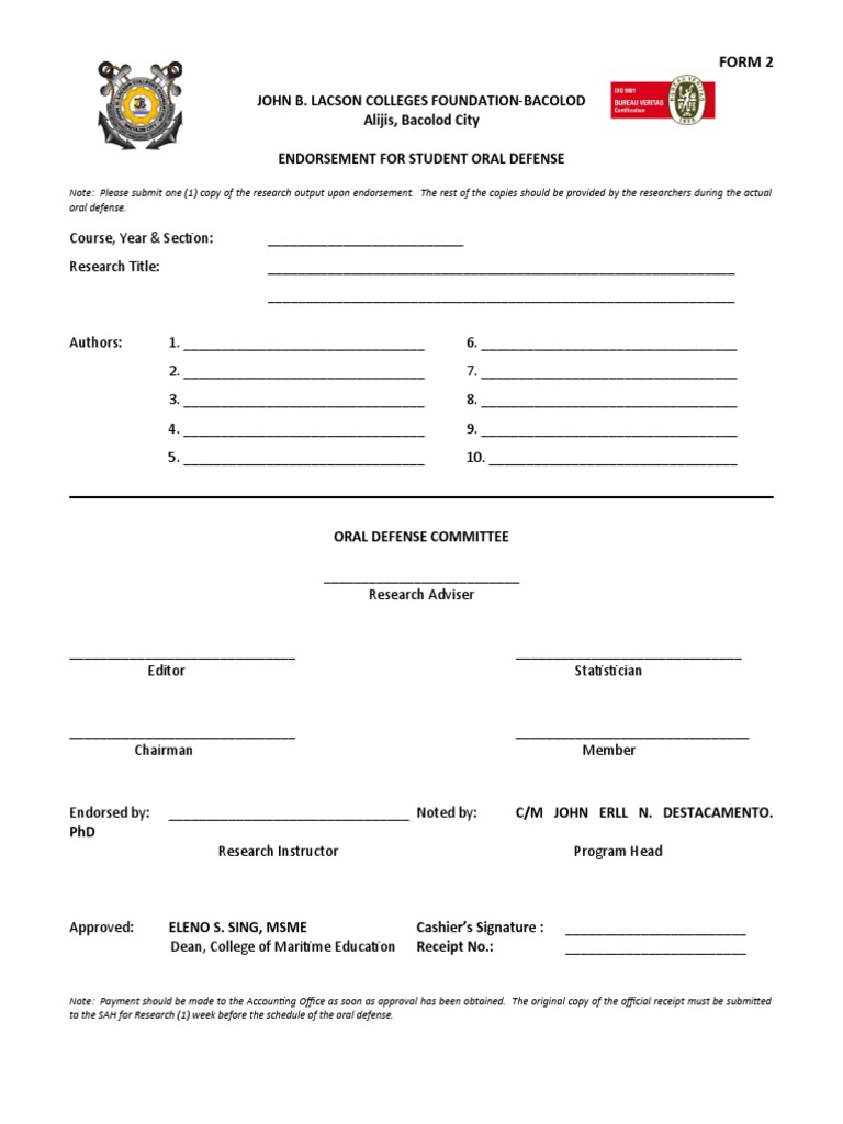 Endorsement For Oral Defense - 1 | PDF