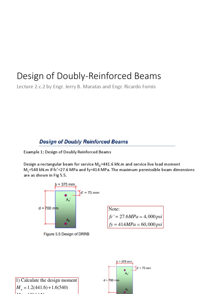 Lecture 2.c.2 Design of Doubly Reinforced Beams | PDF | Strength Of ...