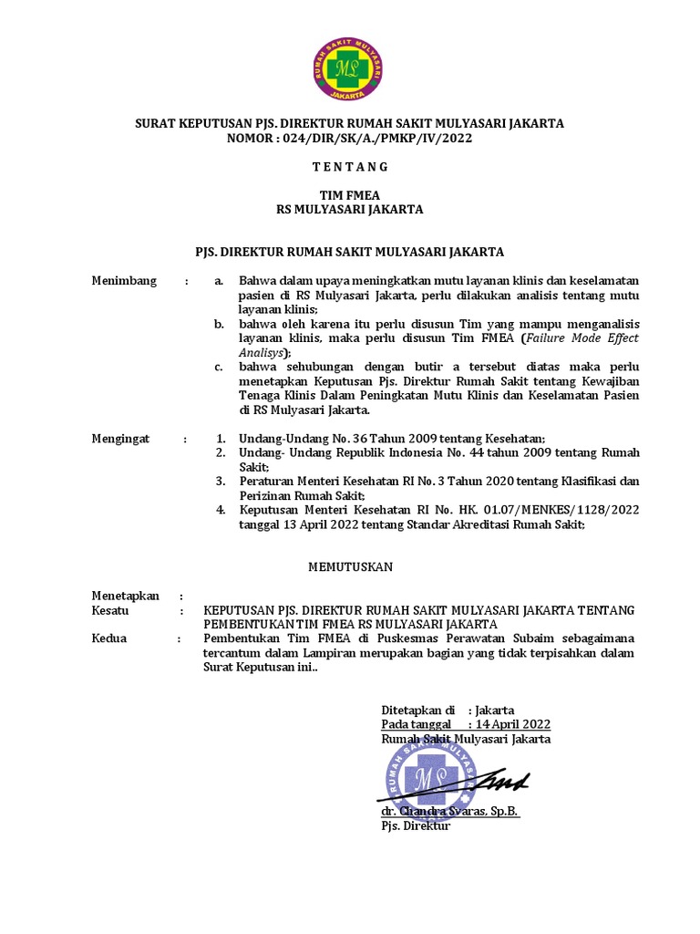 SK Pembentukan Tim Fmea | PDF