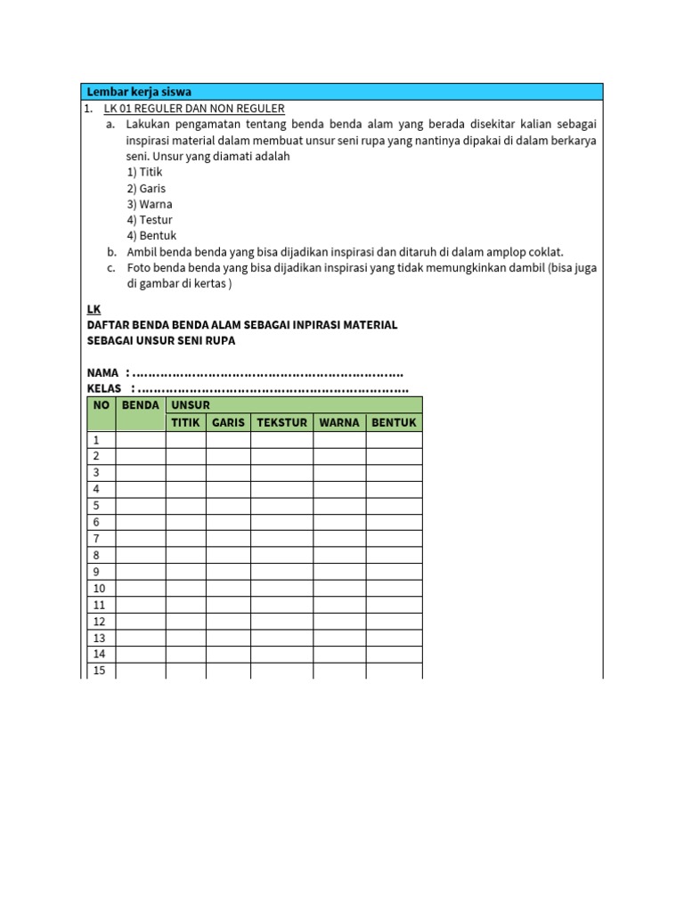 LKS - Mengamati Unsur Seni Rupa | PDF