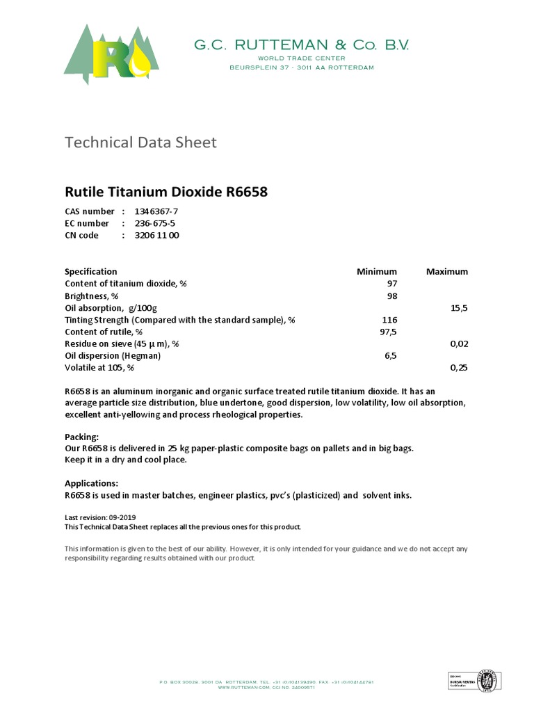 Technical Data Sheet for Rutile Titanium Dioxide R6658 | PDF | Titanium Dioxide | Titanium