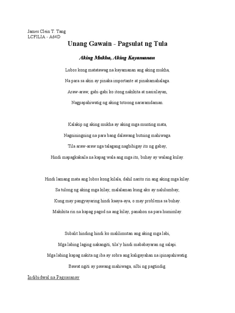 Unang Gawain - Pagsulat NG Tula | PDF