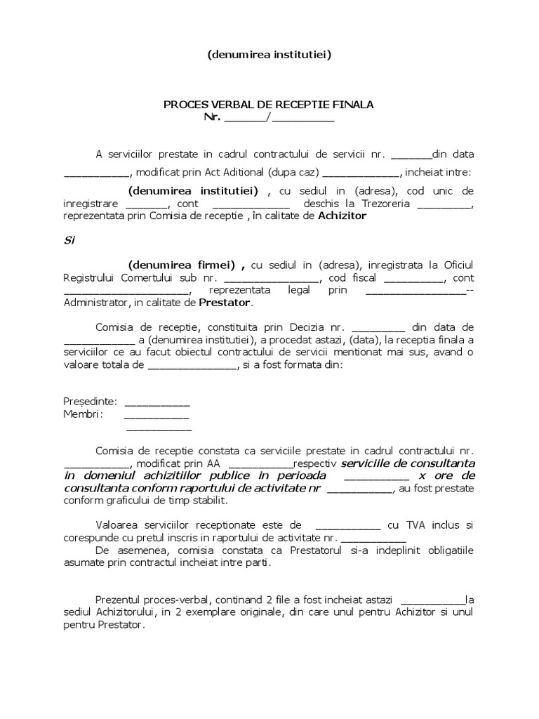 Proces Verbal de Receptie | PDF