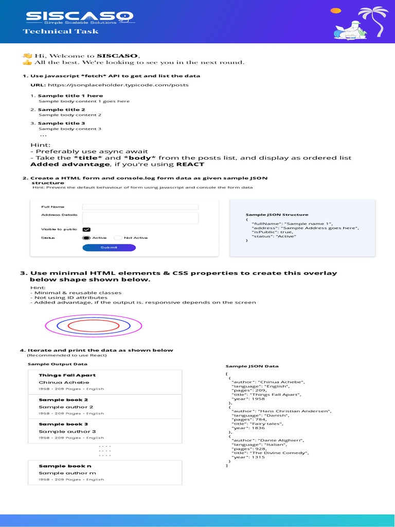 Technical Tasks: Fetch API, Form Handling, CSS Overlay, and React Data Iteration | PDF | Java ...