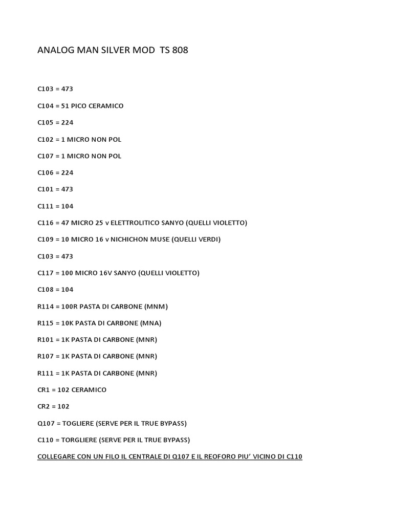 Analog Man Silver Mod TS 808 | PDF