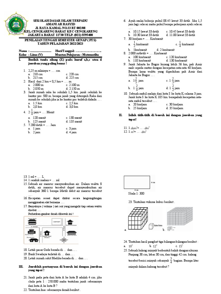 PTS Matematika KLS 5 Semester Genap (Bu Iceu) | PDF