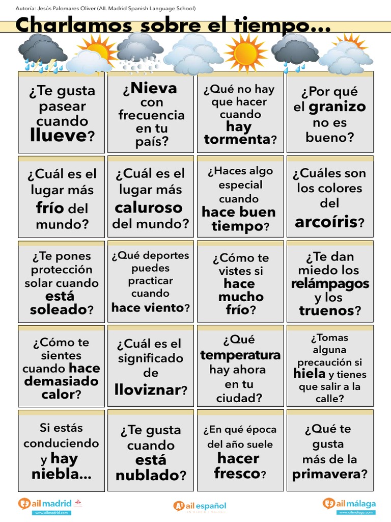 Ejercicio Ele Expresion Oral Clima Tiempo Nivel A1 | PDF