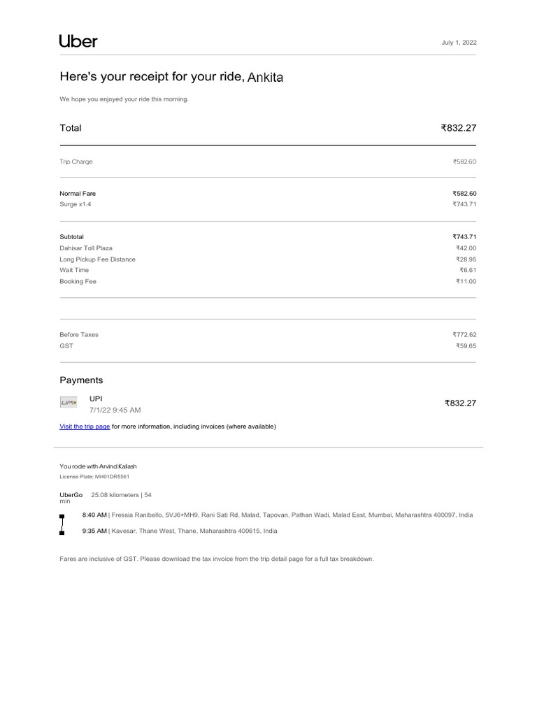 Uber Bill | PDF