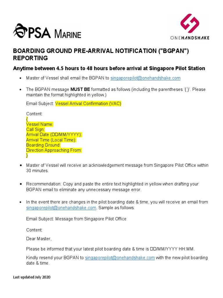 Singapore Vessel Arrival Notification Guide | PDF