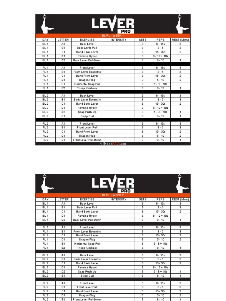 Back & Front Lever Training Plan | PDF