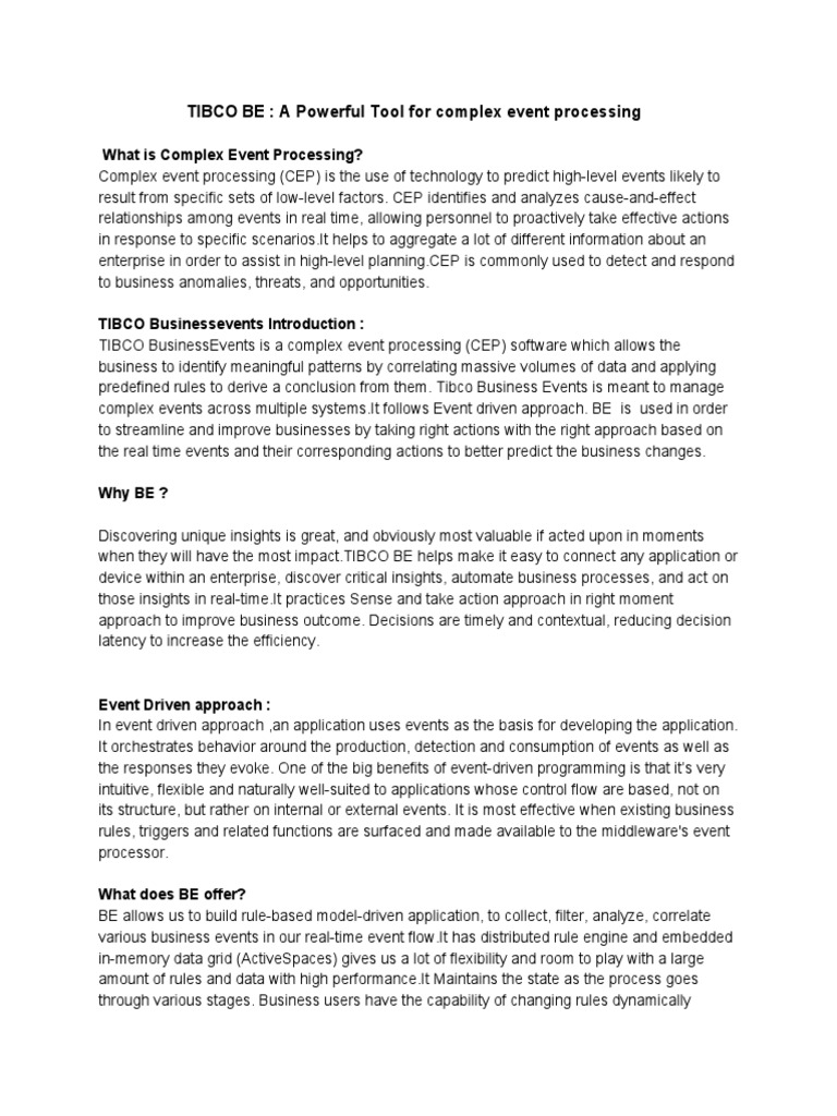 TIBCO BusinessEvents - A Powerful Tool For Complex Event Processing | PDF