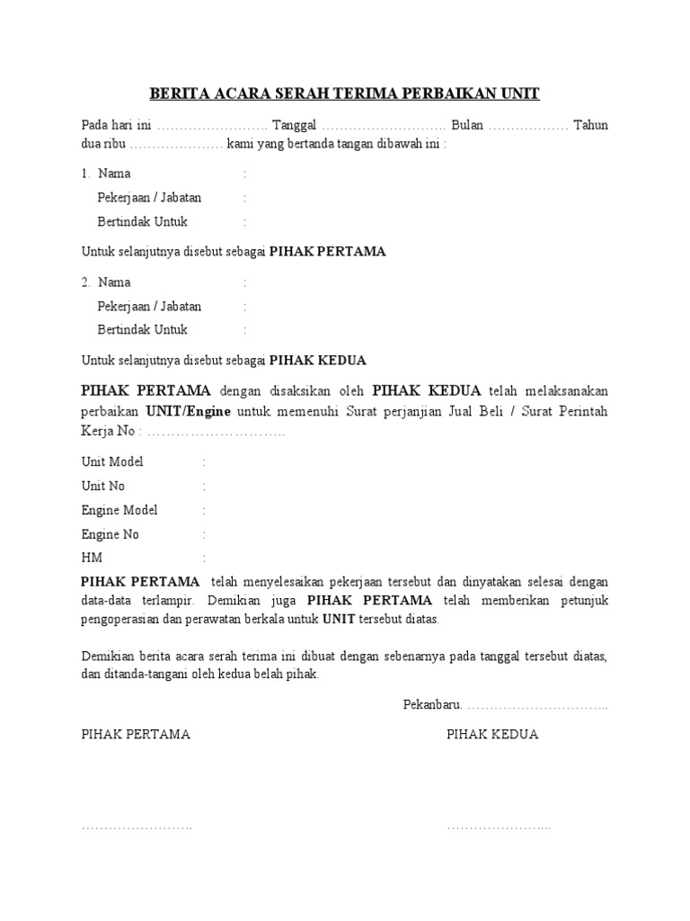 Berita Acara Serah Terima Perbaikan Unit | PDF | Teknologi & Rekayasa