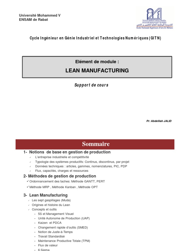 Lean Manufacturing - Partie1 - Base en GP | PDF | Lean (production) | Économie d'entreprise