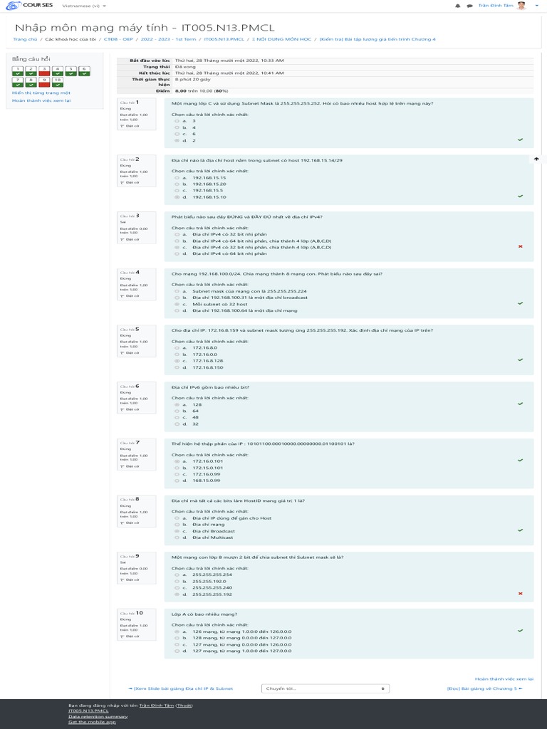 Kiểm tra Bài tập lượng giá tiến trình Chương 4 - Xem lại lần làm thử2 | PDF