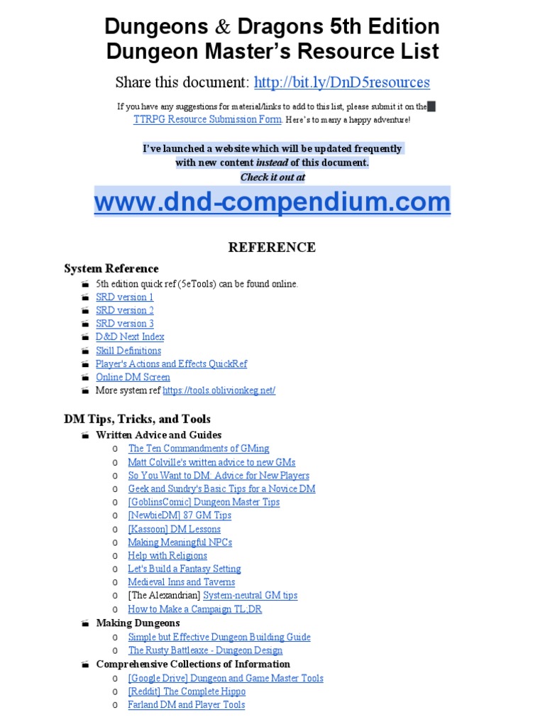 D&D5-ZZ-GMing DM Resource List (NID) | PDF | Dungeons & Dragons ...