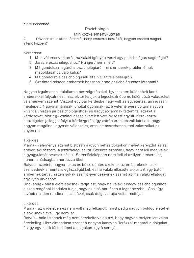 5.hét Pszichológia | PDF