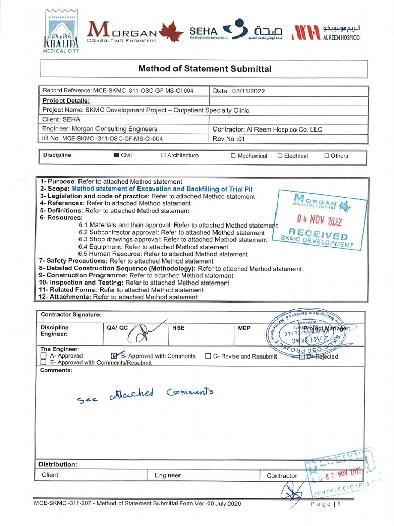MCE-SKMC-311-OSC-GF-MS-CI-004 - Excavation and Backfilling of Trial Pit R1 | PDF