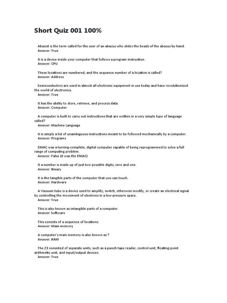 Short Quiz 001 100% | PDF