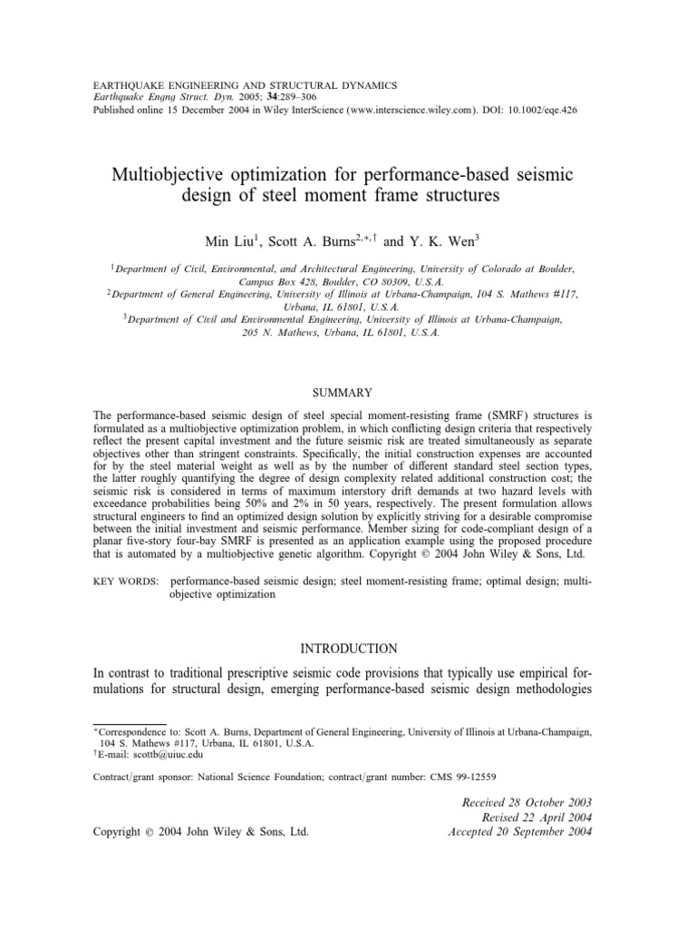 Multiobjective Optimization For Performance-Based Seismic Design of Steel Moment Frame ...