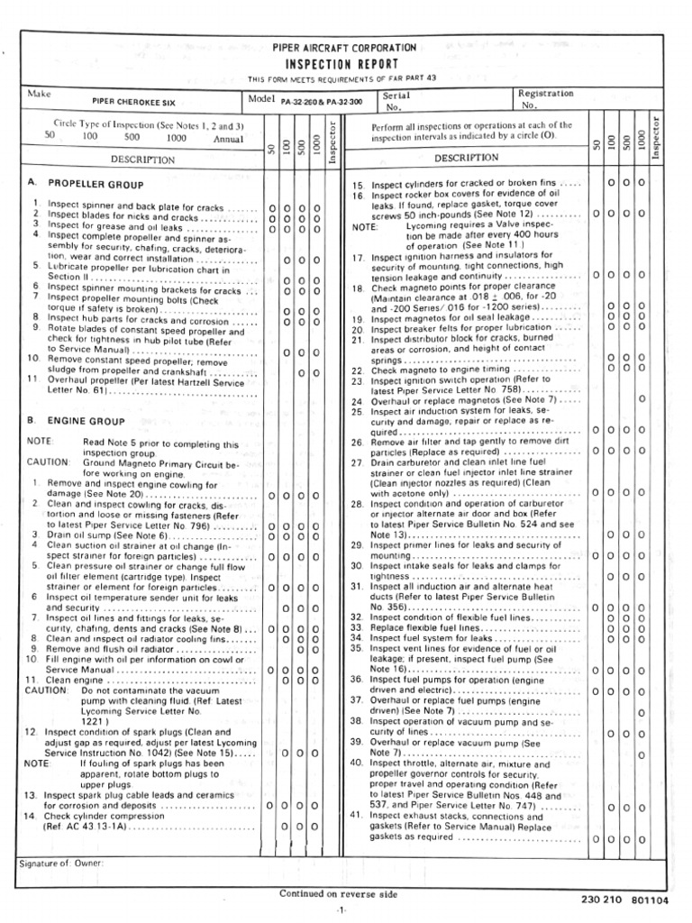 Pa32-260&300 Inspection | PDF