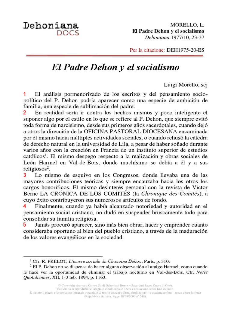 El Padre Dehon y El Socialismo | PDF
