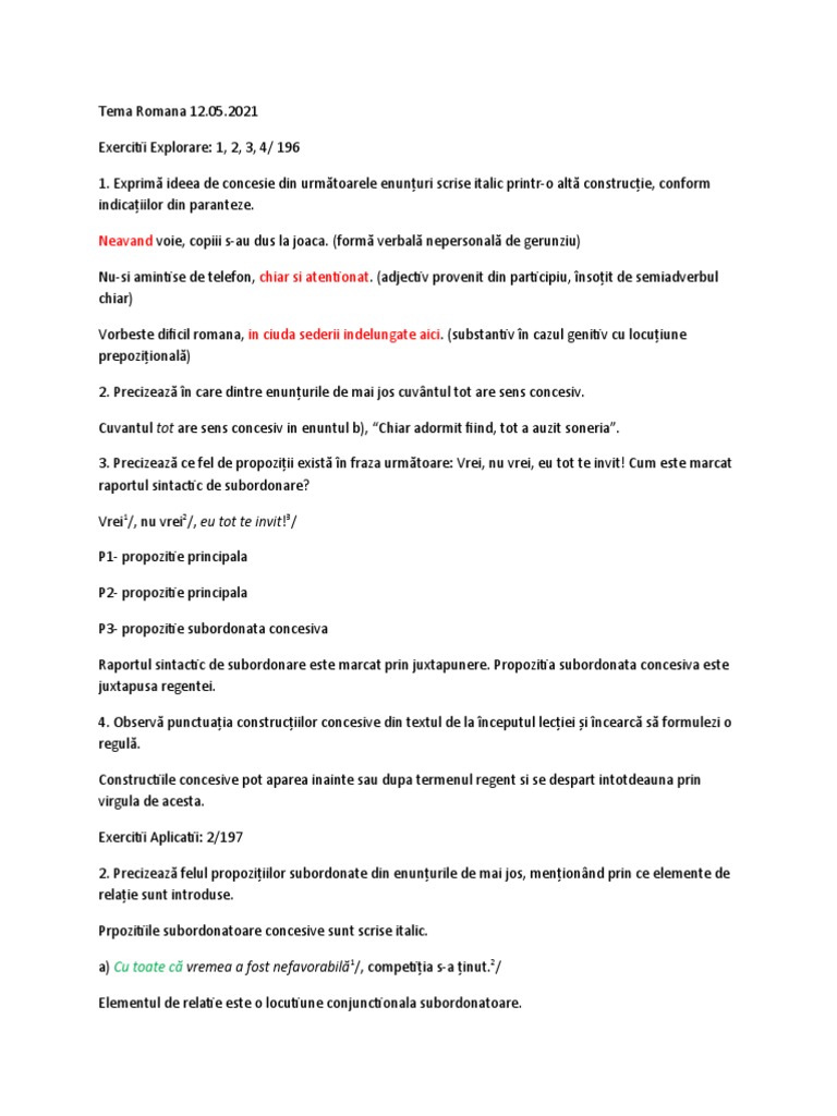 Exercitii Romana Pregatire | PDF