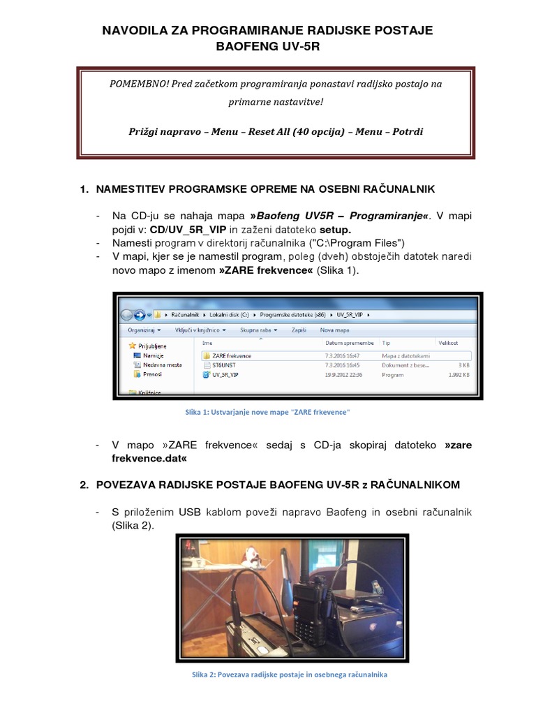 Baofeng UV5R - Navodila Za Programiranje | PDF