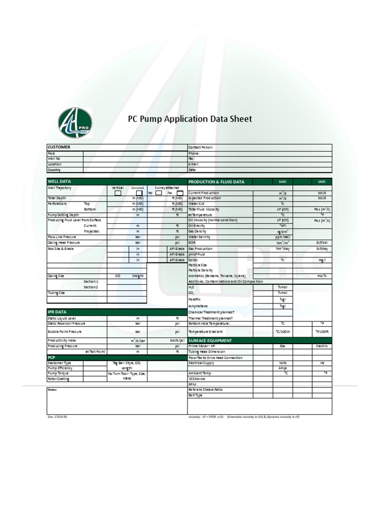 PRO PCP Data Sheet | Download Free PDF | Viscosity | Pressure