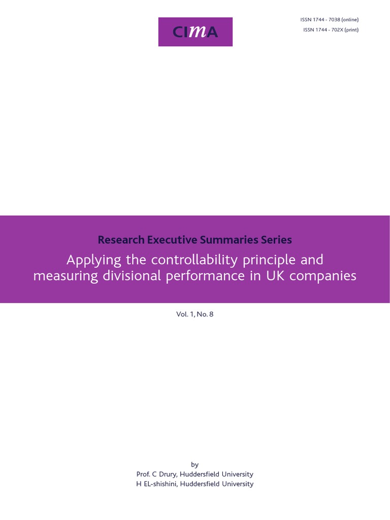 Applying The Controllability Principle and Measuring Divisional Performance in UK Companies ...
