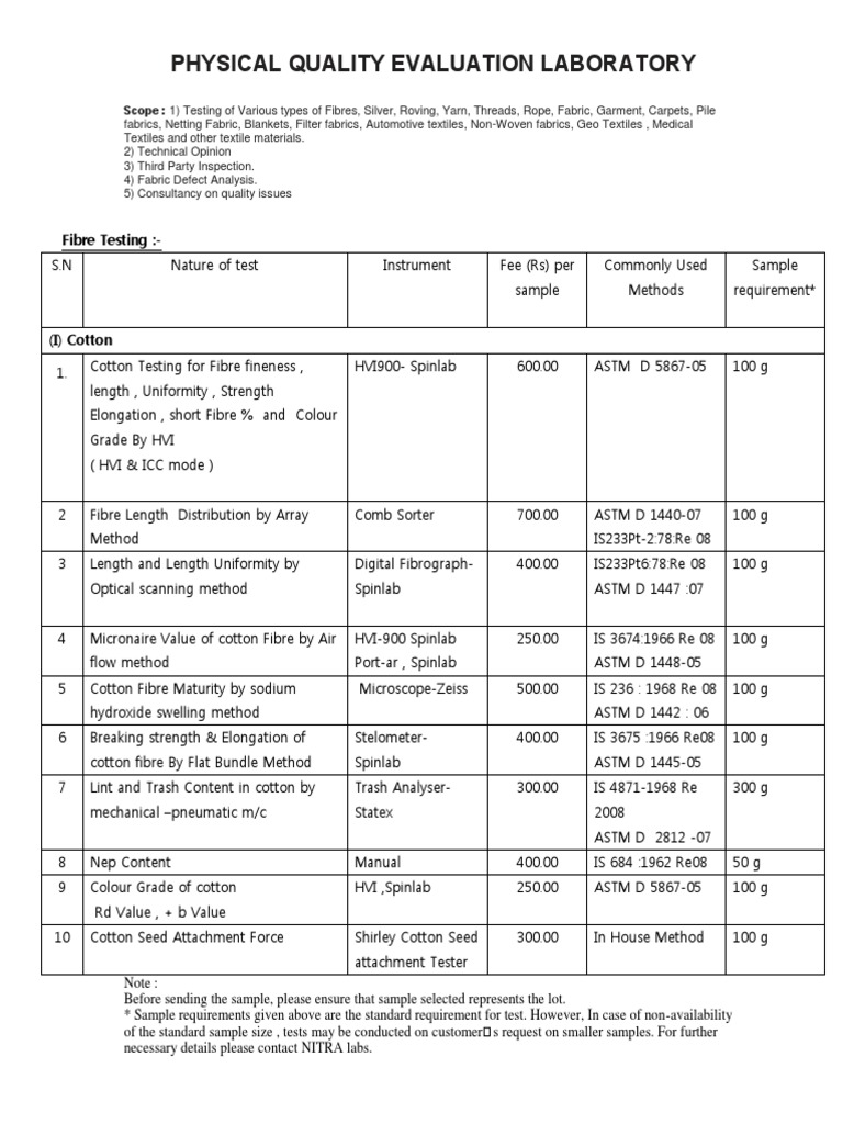 Physical Quality Evaluation Laboratory | PDF | Textiles | Materials