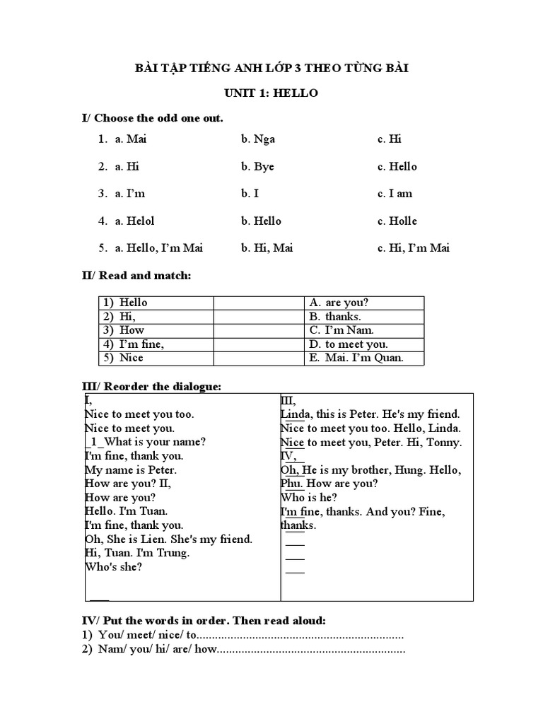 Bai Tap Tieng Anh Lop 3 Theo Tung Bai | PDF | Phonics
