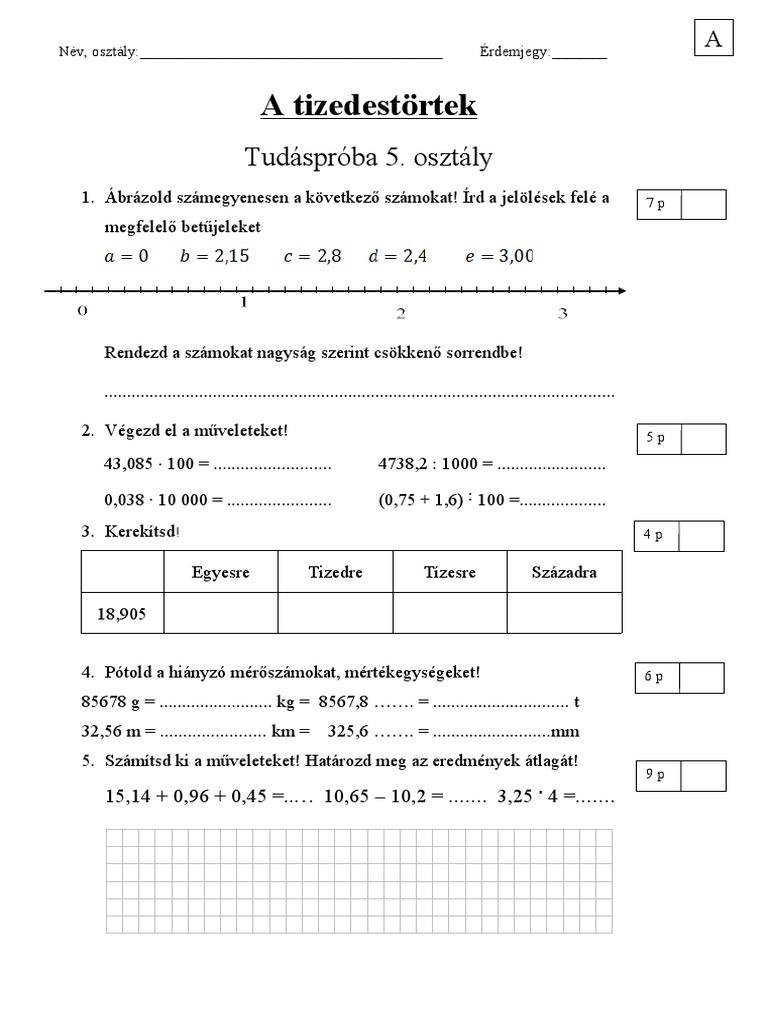 Tizedestortek Felmero | PDF